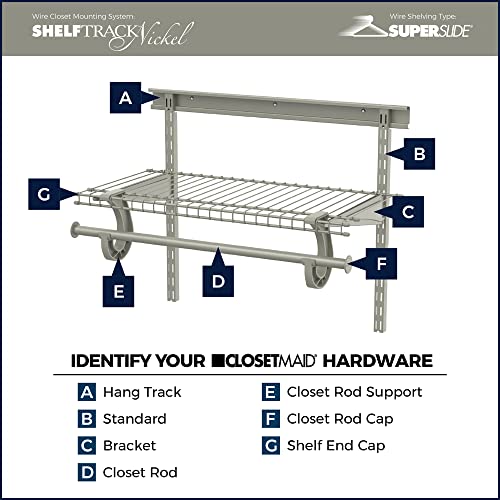 ClosetMaid Support Bracket for SuperSlide Hanging Bar Closet Rod, for Wire Shelving, Nickel Finish