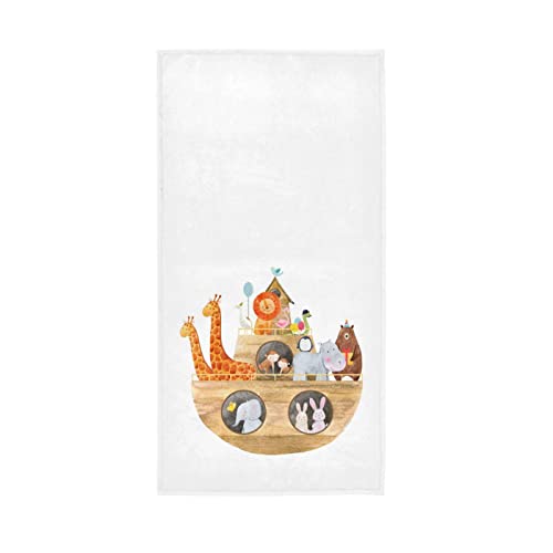 Cute Noah's Ark Animals Hand Towels Giraffe Lion Rabbit Kitchen Towels Washcloths Fingertips Towels Dish Towel for Bathroom Sports Spa Gym Yoga Guests Hotel 30 X 15Inch