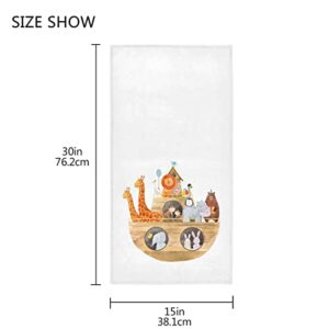 Cute Noah's Ark Animals Hand Towels Giraffe Lion Rabbit Kitchen Towels Washcloths Fingertips Towels Dish Towel for Bathroom Sports Spa Gym Yoga Guests Hotel 30 X 15Inch