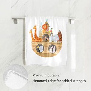 Cute Noah's Ark Animals Hand Towels Giraffe Lion Rabbit Kitchen Towels Washcloths Fingertips Towels Dish Towel for Bathroom Sports Spa Gym Yoga Guests Hotel 30 X 15Inch