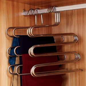 ecolife sturdy s-type multi-purpose stainless steel magic pants hangers closet hangers space saver storage rack for hanging jeans scarf tie(set of 2)