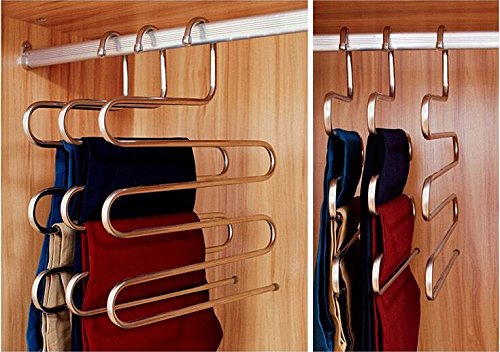 ECOLIFE Sturdy S-Type Multi-Purpose Stainless Steel Magic Pants Hangers Closet Hangers Space Saver Storage Rack for Hanging Jeans Scarf Tie(Set of 2)