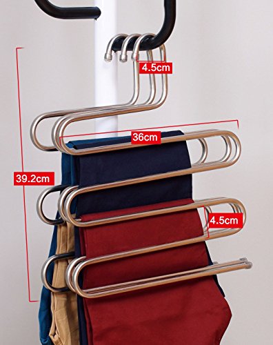 ECOLIFE Sturdy S-Type Multi-Purpose Stainless Steel Magic Pants Hangers Closet Hangers Space Saver Storage Rack for Hanging Jeans Scarf Tie(Set of 2)