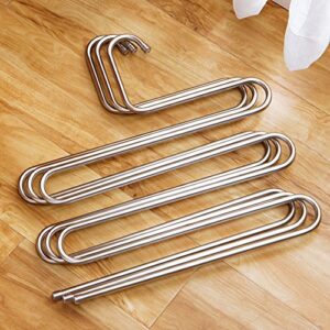 ECOLIFE Sturdy S-Type Multi-Purpose Stainless Steel Magic Pants Hangers Closet Hangers Space Saver Storage Rack for Hanging Jeans Scarf Tie(Set of 2)