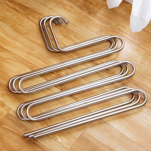 ECOLIFE Sturdy S-Type Multi-Purpose Stainless Steel Magic Pants Hangers Closet Hangers Space Saver Storage Rack for Hanging Jeans Scarf Tie(Set of 2)