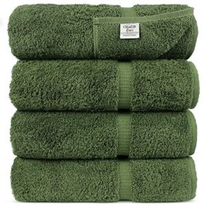 Chakir Turkish Linens 100% Cotton Premium Turkish Towels for Bathroom | 27'' x 54'' (4-Piece Bath Towels - Moss)