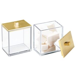 mdesign plastic rectangle apothecary canister - organizer for bathroom vanity countertop shelf decor - holds cotton swabs, soap, makeup, bath salts - lumiere collection - 2 pack - clear/gold