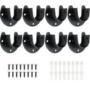 suiwotin 8 packs stainless steel closet rod end supports 1-1/3 inch wardrobe bracket heavy duty closet pole sockets flange rod holder, u-shaped with screws, black