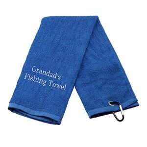 Grandads Fishing Towel Fisherman Gift Fishing Lover Gift Embroidered Towel with Clip (Grandads Fishing Towel)