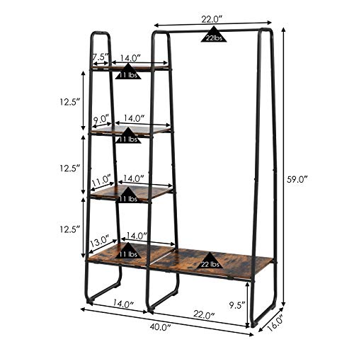 Nightcore Clothes Rack with Shelves, Metal Clothing Racks for Hanging Clothes, Freestanding Garment Rack, Portable Large Capacity Closet Organizer for Bedroom Entryway (Black)