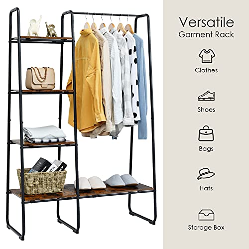 Nightcore Clothes Rack with Shelves, Metal Clothing Racks for Hanging Clothes, Freestanding Garment Rack, Portable Large Capacity Closet Organizer for Bedroom Entryway (Black)