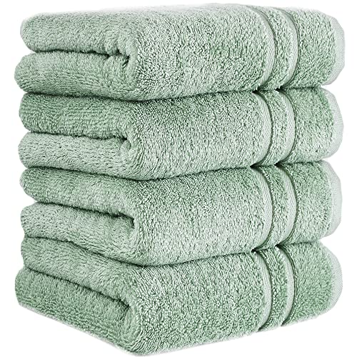 Hammam Linen Light Green Hand Towels 4-Pack - 16 x 30 Turkish Cotton Quality Soft and Absorbent Small Towels for Bathroom 600 GSM