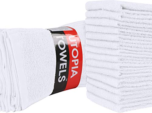 Utopia Towels Cotton Washcloths Set - 100% Ring Spun Cotton, Premium Quality Flannel Face Cloths, Highly Absorbent and Soft Feel Fingertip Towels (24 Pack, White)