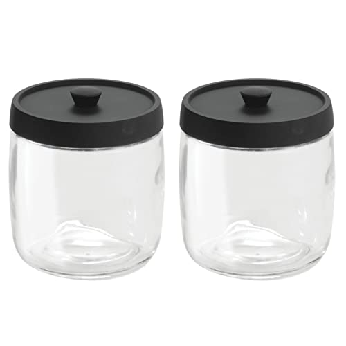 mDesign Small Apothecary Organizer Canister Jars - Glass Containers with Plastic Lid for Bathroom, Organization Holder for Vanity, Counter, Malloy Collection - 2 Pack - Clear/Matte Black