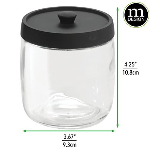 mDesign Small Apothecary Organizer Canister Jars - Glass Containers with Plastic Lid for Bathroom, Organization Holder for Vanity, Counter, Malloy Collection - 2 Pack - Clear/Matte Black