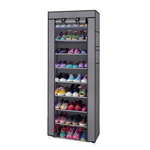 MEZHI 10Layers 9 Grid Shoe Rack Shelf Storage Closet Organizer Cabinet Portable 63inch