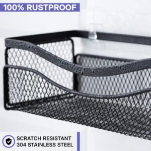 KINCMAX Mesh Shower Caddy (2-Pack), Rustproof Stainless Steel, Adhesive Wall Mount Baskets with Hooks, Mesh Design (Matte Black)