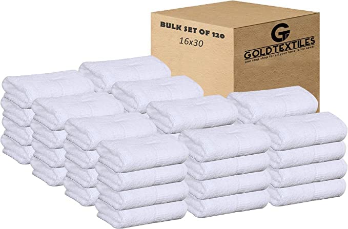 GOLD TEXTILES 120 Pack Premium White Hand Towels 16x30 inches - 100% Ring Spun Cotton Luxury Soft Absorbent & Quick Dry, Large Bathroom Hand Towel Perfect for Hotel, Salon,Gym & Spa (120 White)