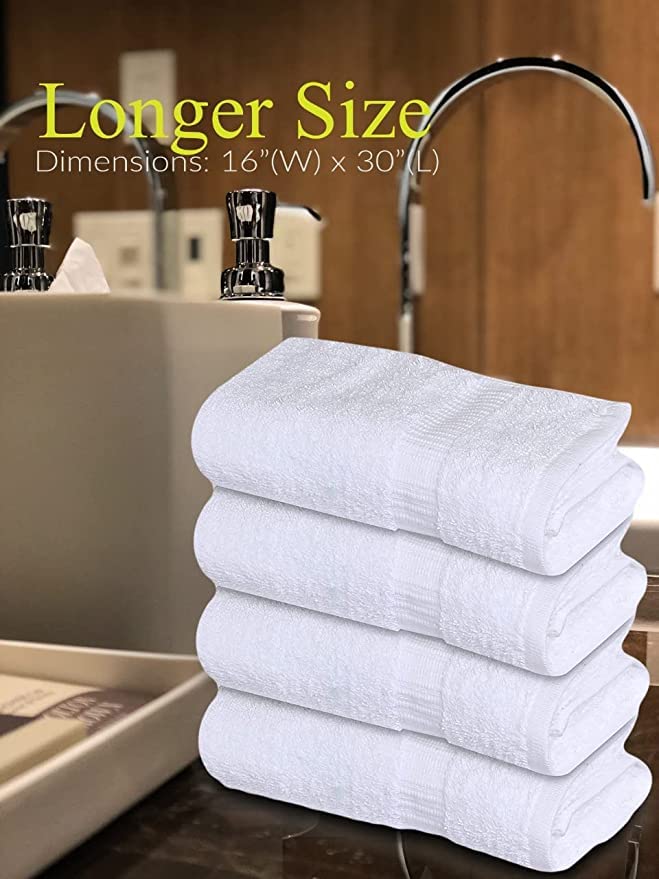 GOLD TEXTILES 120 Pack Premium White Hand Towels 16x30 inches - 100% Ring Spun Cotton Luxury Soft Absorbent & Quick Dry, Large Bathroom Hand Towel Perfect for Hotel, Salon,Gym & Spa (120 White)