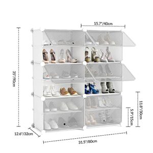 UNZIPE Shoe Rack Cabient, 56 Pairs Shoes Organizer Plastic Cube Storage Shoe Shelves Free Standing Shoe Rack for Closet, Bedroom Entryway Hallway, White