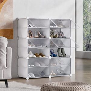 UNZIPE Shoe Rack Cabient, 56 Pairs Shoes Organizer Plastic Cube Storage Shoe Shelves Free Standing Shoe Rack for Closet, Bedroom Entryway Hallway, White