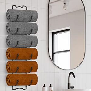 Elbourn Towel Rack Wall Mounted Metal Wine Rack Washcloths Bathrobe Storage Shelf Organizer Hand Towels Holder for Bathroom Cloakroom - Black