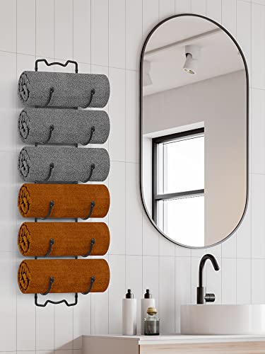 Elbourn Towel Rack Wall Mounted Metal Wine Rack Washcloths Bathrobe Storage Shelf Organizer Hand Towels Holder for Bathroom Cloakroom - Black