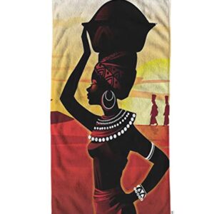 oFloral African Women Painting Art Hand Towels Cotton Washcloths,Woman Walking On The Sunset Desert Soft Absorbent Towels for Bath/Yoga/Golf/Hair/Face Towel for Men/Women/Girl/Boys 15X30 Inch