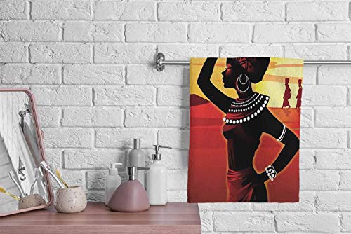 oFloral African Women Painting Art Hand Towels Cotton Washcloths,Woman Walking On The Sunset Desert Soft Absorbent Towels for Bath/Yoga/Golf/Hair/Face Towel for Men/Women/Girl/Boys 15X30 Inch