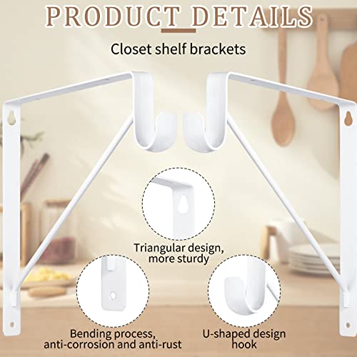 Closet Rod Bracket Bulk Heavy Duty Closet Brackets Closet Shelf Bracket with Rod Support Rod Brackets Holder Shelf Rod Hangers Hooks with Screw for Home Closet Decor, 10.6 x 12.6 Inch (White, 16 Pack)