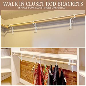 Closet Rod Bracket Bulk Heavy Duty Closet Brackets Closet Shelf Bracket with Rod Support Rod Brackets Holder Shelf Rod Hangers Hooks with Screw for Home Closet Decor, 10.6 x 12.6 Inch (White, 16 Pack)