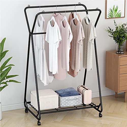 ManyDFYu Garment Rack, Heavy Duty Double Rail Clothing Garment Rack Hanger Removable Metal Coat Rail Pipe Double Rail Clothes Rack (BLACK)