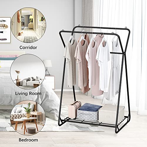 ManyDFYu Garment Rack, Heavy Duty Double Rail Clothing Garment Rack Hanger Removable Metal Coat Rail Pipe Double Rail Clothes Rack (BLACK)