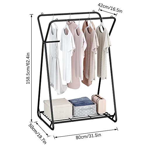 ManyDFYu Garment Rack, Heavy Duty Double Rail Clothing Garment Rack Hanger Removable Metal Coat Rail Pipe Double Rail Clothes Rack (BLACK)