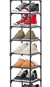 Hossejoy 10 Tiers Tall Shoe Rack, Metal Shoe Rack Organizer, Narrow Shoe Shelf Storage, Space Saving Shoe Stand for Narrow Space, Bedroom, Living Room, Hallway, 28 x 30.5 x 175 cm, Black