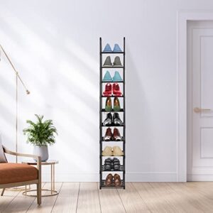 Hossejoy 10 Tiers Tall Shoe Rack, Metal Shoe Rack Organizer, Narrow Shoe Shelf Storage, Space Saving Shoe Stand for Narrow Space, Bedroom, Living Room, Hallway, 28 x 30.5 x 175 cm, Black