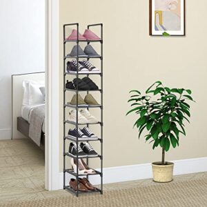 Hossejoy 10 Tiers Tall Shoe Rack, Metal Shoe Rack Organizer, Narrow Shoe Shelf Storage, Space Saving Shoe Stand for Narrow Space, Bedroom, Living Room, Hallway, 28 x 30.5 x 175 cm, Black