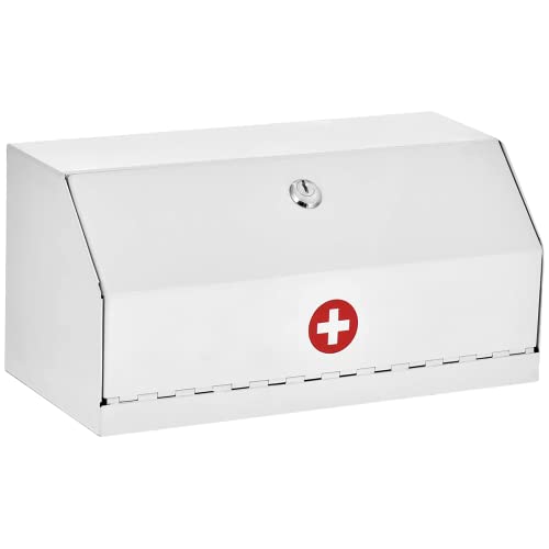 AdirMed Medicine Lock Box for Medication Lock Box with Key - Wall Mounted Locking First Aid Medicine Cabinet, Secured Prescription Storage for Peace of Mind Around Kids at Home, School (Steel White)