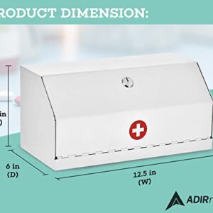 AdirMed Medicine Lock Box for Medication Lock Box with Key - Wall Mounted Locking First Aid Medicine Cabinet, Secured Prescription Storage for Peace of Mind Around Kids at Home, School (Steel White)