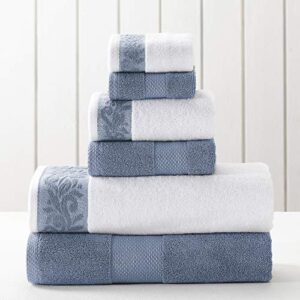 modern threads 600 gsm 6-piece towel set with filgree jacquard border blue