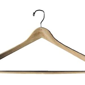 NAHANCO 17” Wooden Concave Suit Hanger with Locking Pant Bar, Natural Wax Finish (Pack of 100)