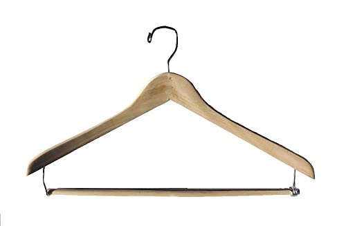 NAHANCO 17” Wooden Concave Suit Hanger with Locking Pant Bar, Natural Wax Finish (Pack of 100)