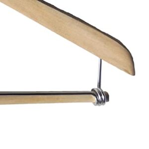 NAHANCO 17” Wooden Concave Suit Hanger with Locking Pant Bar, Natural Wax Finish (Pack of 100)