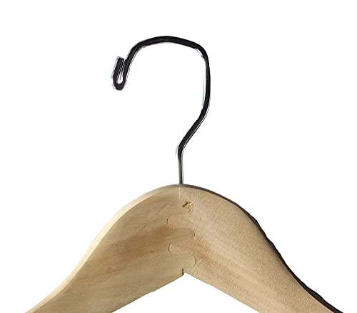 NAHANCO 17” Wooden Concave Suit Hanger with Locking Pant Bar, Natural Wax Finish (Pack of 100)