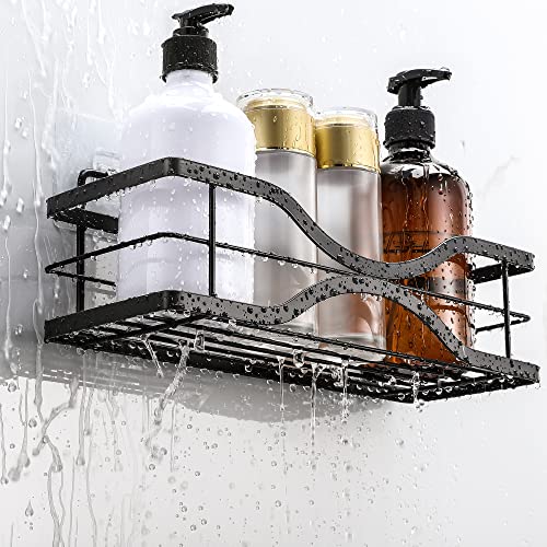 OPPWZB Shower Caddy 2 Pack,Adhesive Shower Organizer Shower Shelves No Drilling Rustproof Stainless Steel Shower Storage Rack for Inside Shower with 10 Hooks(Matte Black)