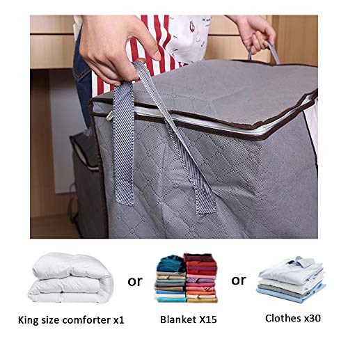 Foldable Storage Bag Organizers, Breathable Clothing Organizer Bags with Large Clear Window and Carry Handles, Storage Boxes for Comforters, Clothes, Blankets, Closets, Bedrooms, 3 Pack, Grey