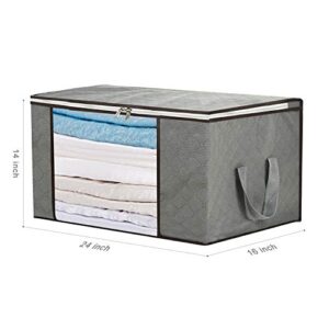 Foldable Storage Bag Organizers, Breathable Clothing Organizer Bags with Large Clear Window and Carry Handles, Storage Boxes for Comforters, Clothes, Blankets, Closets, Bedrooms, 3 Pack, Grey