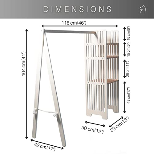 EWART WOODS Children Wardrobe Wood Clothing Rack Clothes Closet Kids Dress up Storage Toddler Wardrobe Montessori Room Furniture (Ivory White Wardrobe + Hangers 4X)