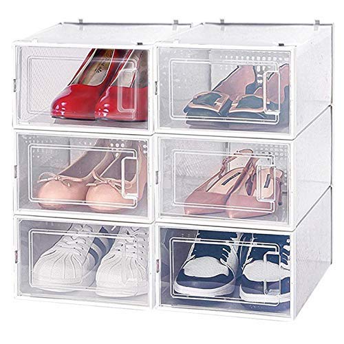 AJP Distributors 6 Collapsible Stackable Shoe Organizer Racks for Closets and Entryway Shoes Storage Cabinet Storage Bins Men Women Kids Guest Sneakers Clear Plastic Boxes Lids Small Medium Or Large