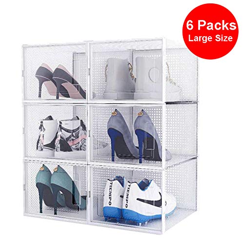 AJP Distributors 6 Collapsible Stackable Shoe Organizer Racks for Closets and Entryway Shoes Storage Cabinet Storage Bins Men Women Kids Guest Sneakers Clear Plastic Boxes Lids Small Medium Or Large